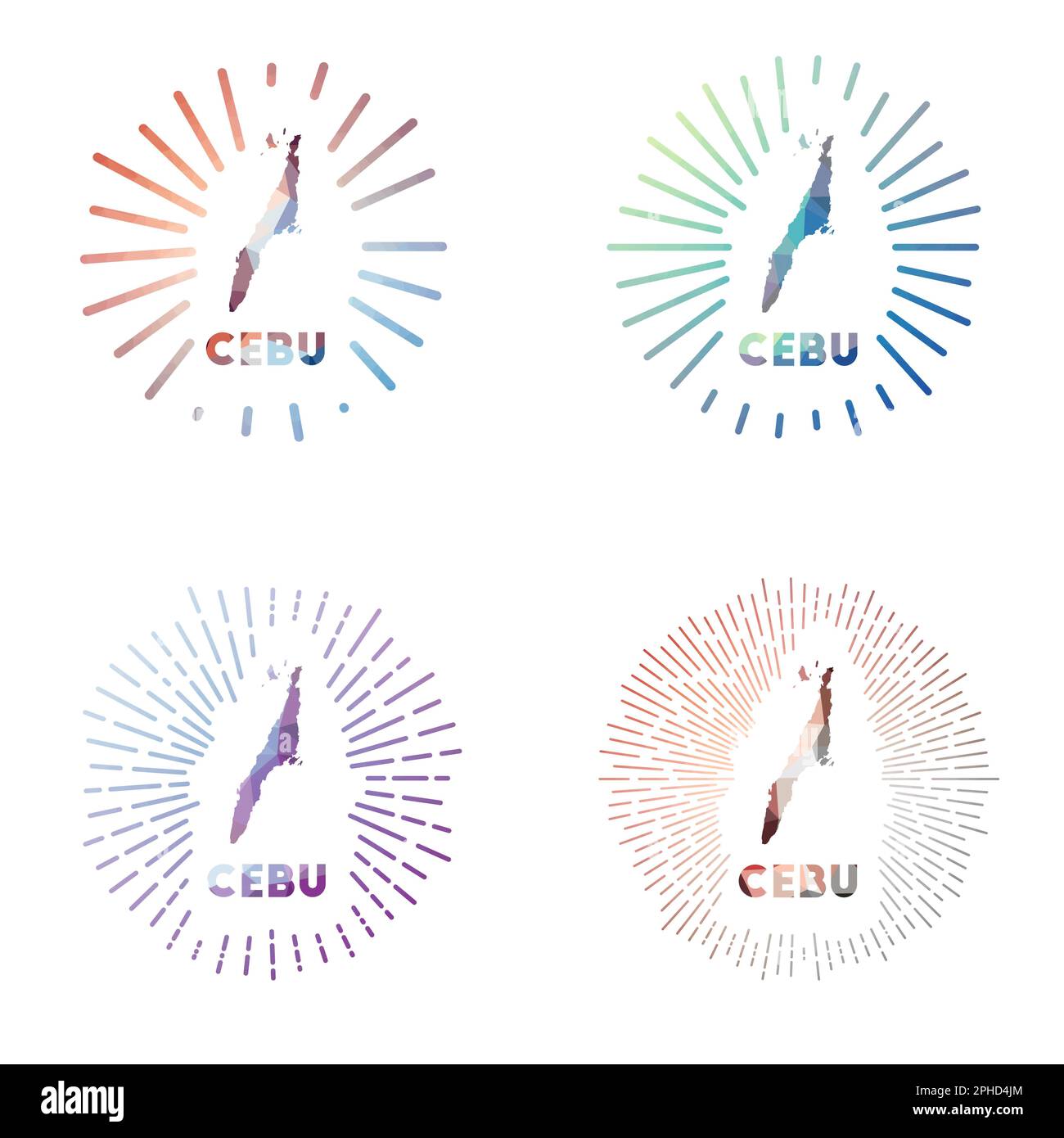 Cebu low poly sunburst set. Logo of island in geometric polygonal style ...