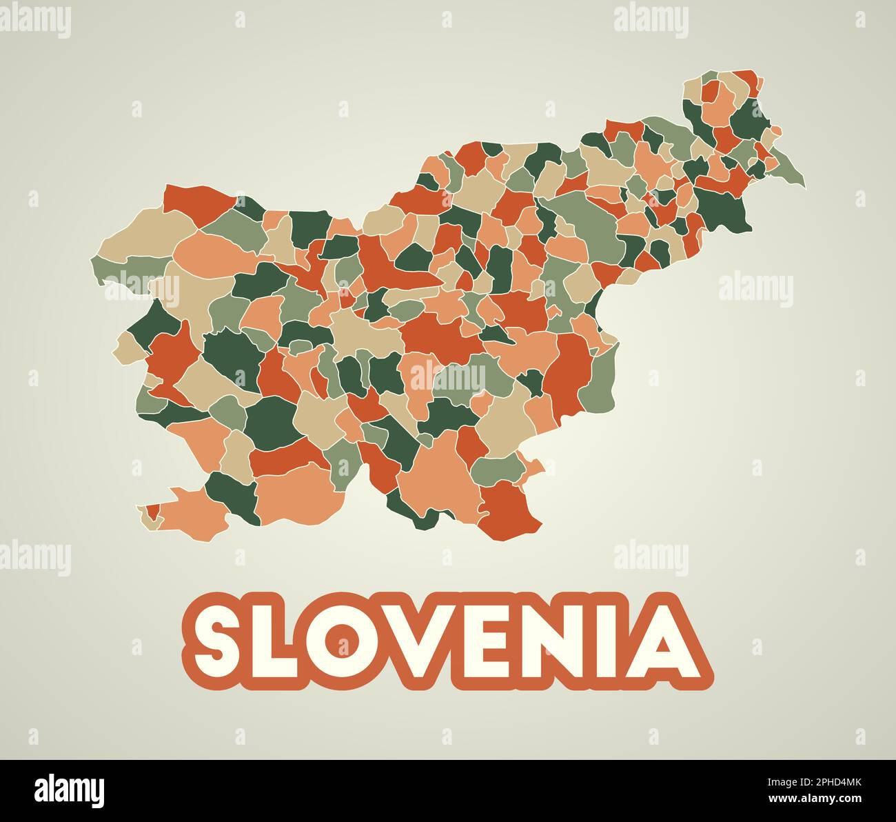 Slovenia poster in retro style. Map of the country with regions in ...
