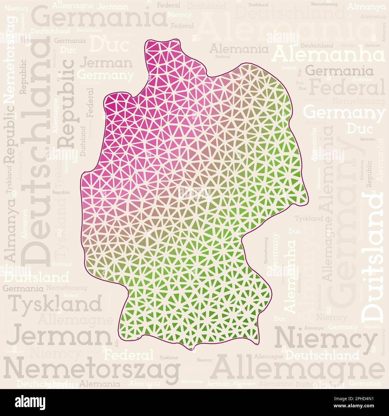 Germany map design. Country names in different languages and map shape ...