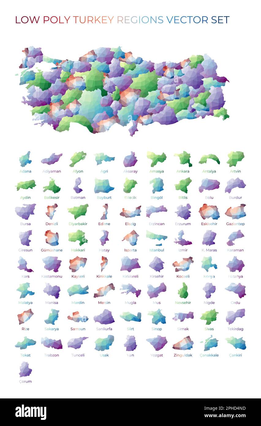 Turkish low poly regions. Polygonal map of Turkey with regions ...