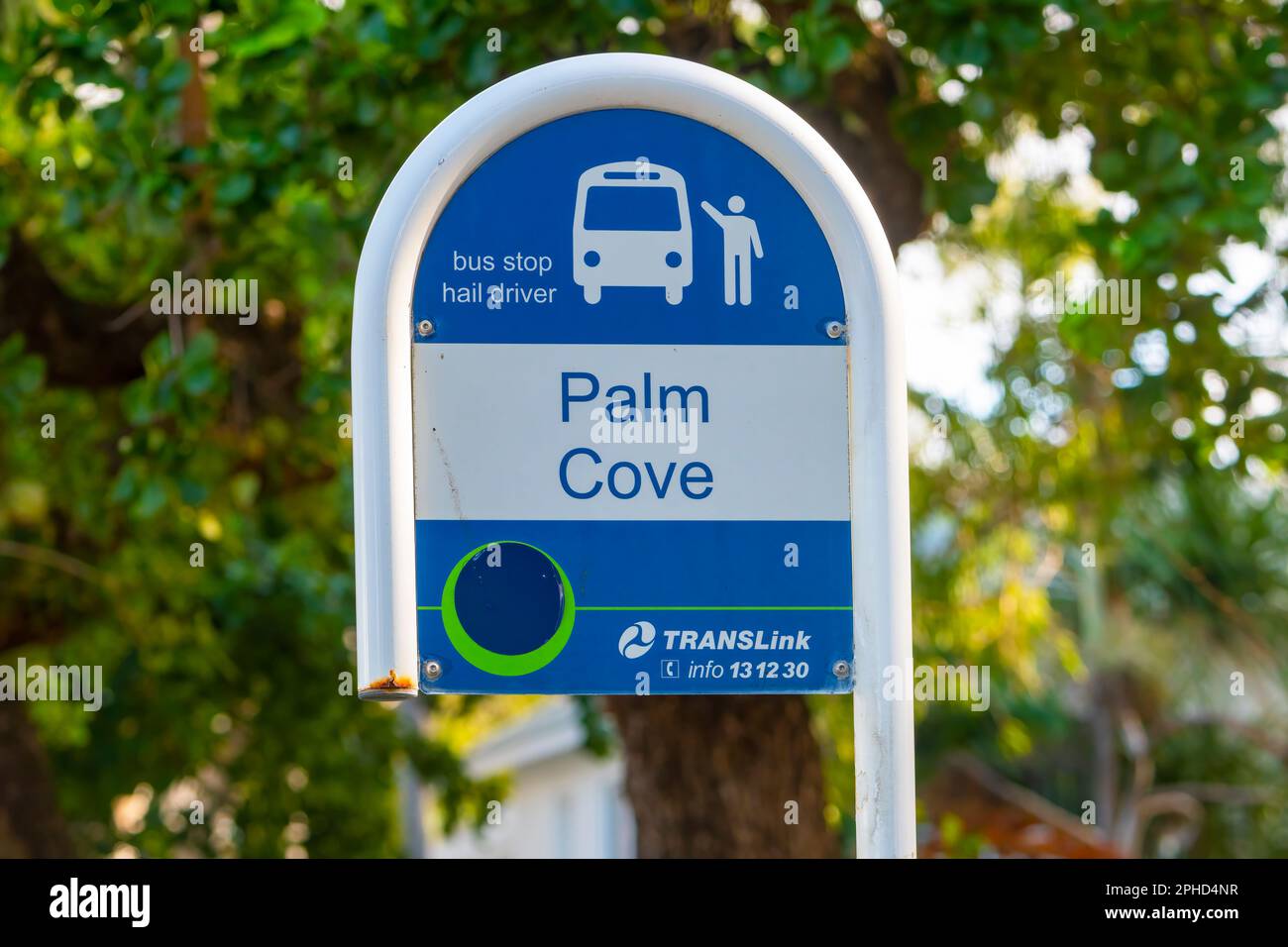 Bus stop sign at Palm Cove, Cairns Northern Beaches, Far North ...