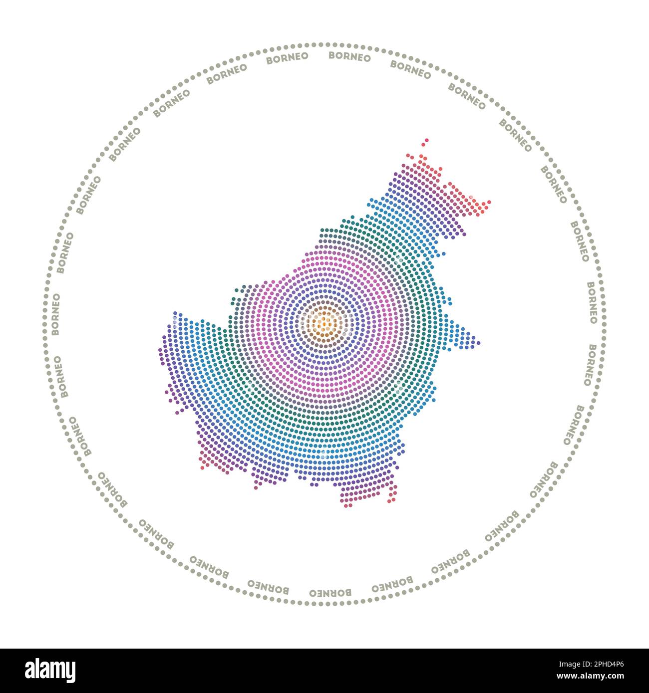 Borneo round logo. Digital style shape of Borneo in dotted circle with ...