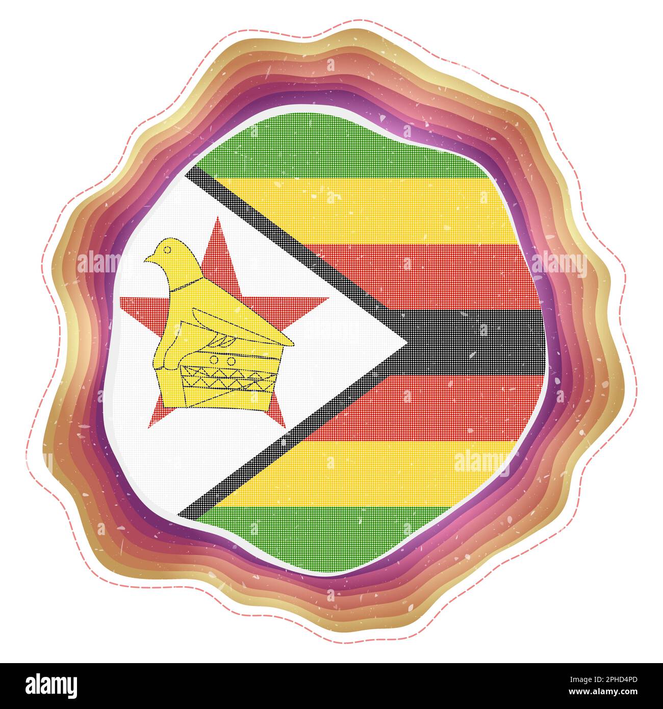 Zimbabwe flag in frame. Badge of the country. Layered circular sign around Zimbabwe flag. Neat ...