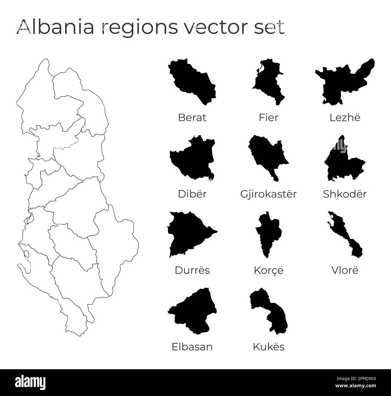 Albania map with shapes of regions. Blank vector map of the country ...