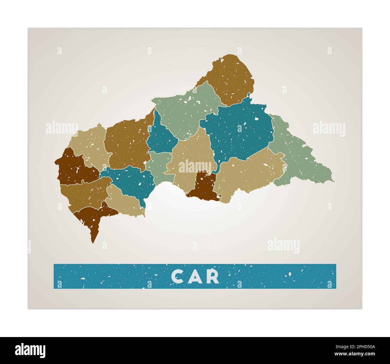 CAR map. Country poster with regions. Old grunge texture. Shape of CAR ...