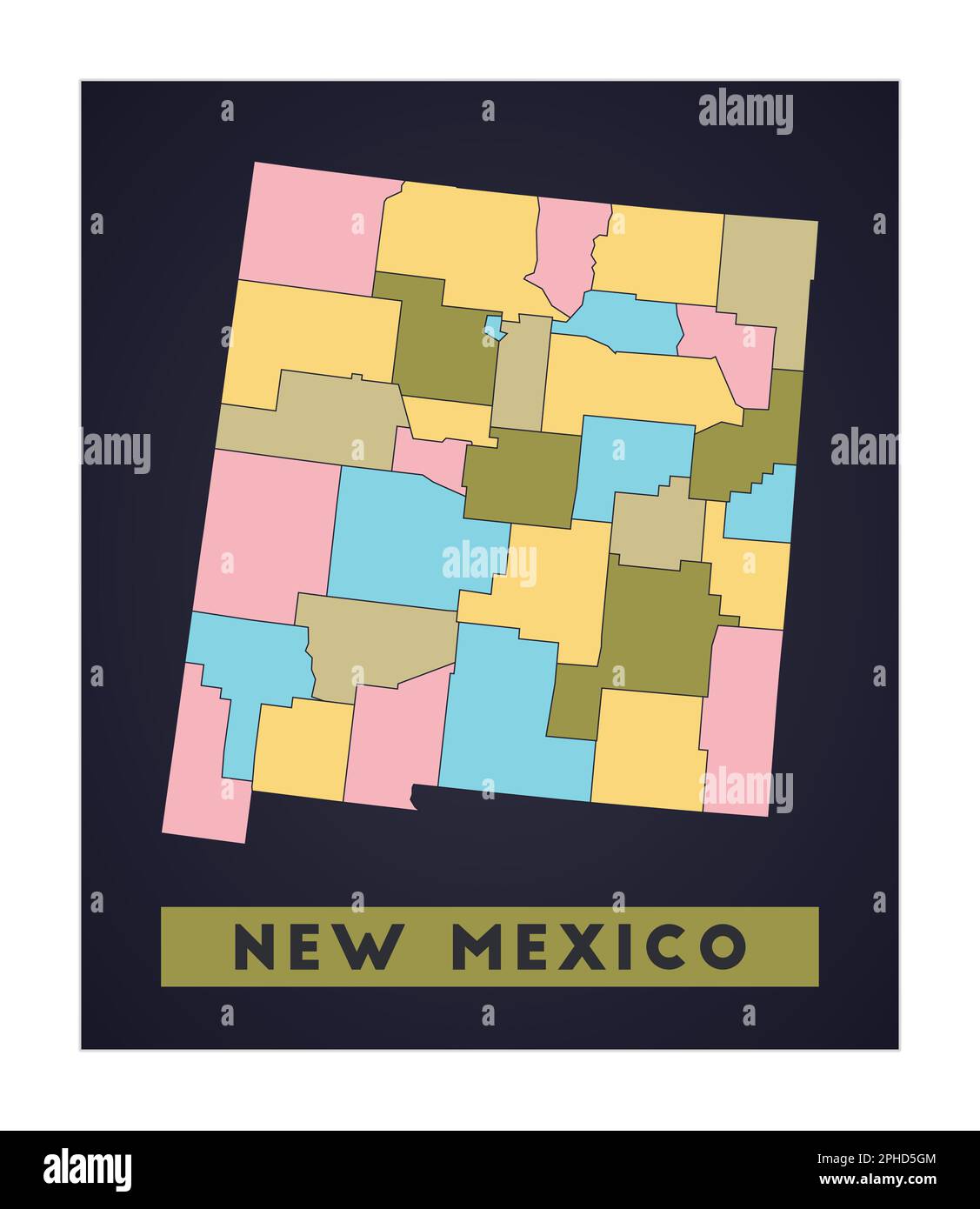 New Mexico map. US state poster with regions. Shape of New Mexico with ...
