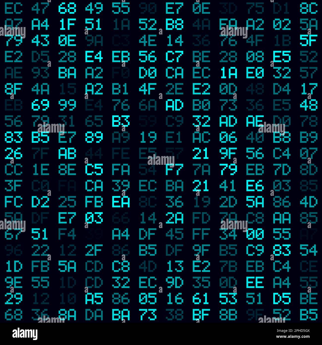 Abstract digital background. Cyan filled hexadecimal pairs background. Small sized seamless ...