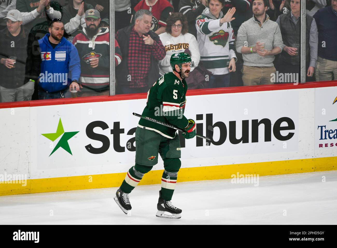 Minnesota Wild defenseman Jacob Middleton celebrates after scoring ...