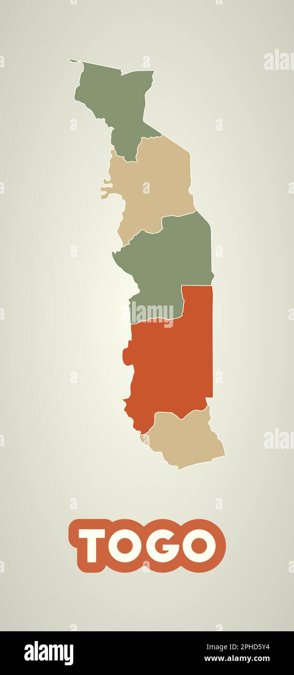 Togo poster in retro style. Map of the country with regions in autumn ...