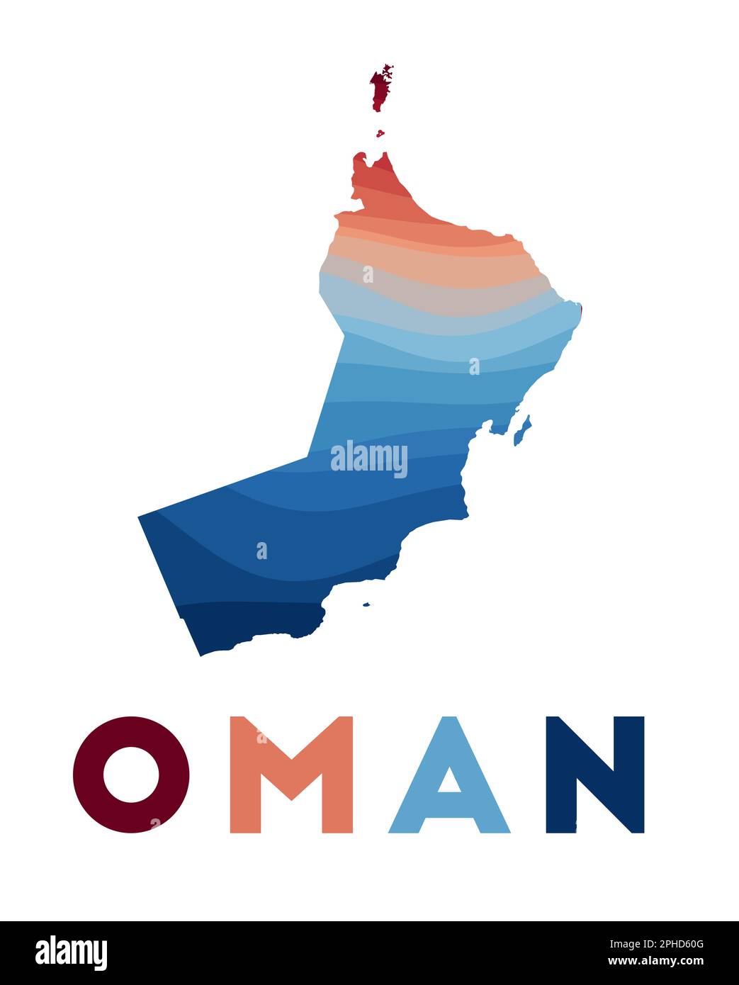 Oman map. Map of the country with beautiful geometric waves in red and ...