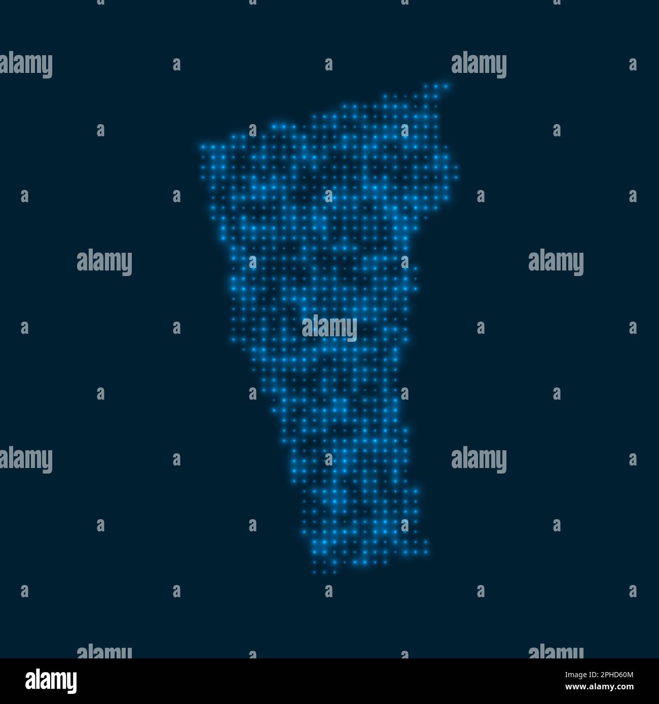 Vermont dotted glowing map. Shape of the US state with blue bright ...