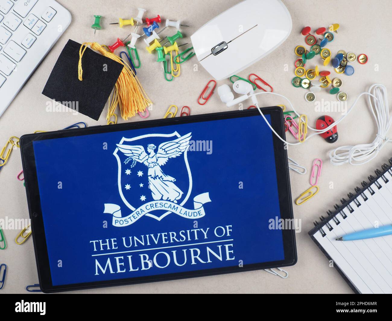 In this photo illustration, The University of Melbourne logo seen ...