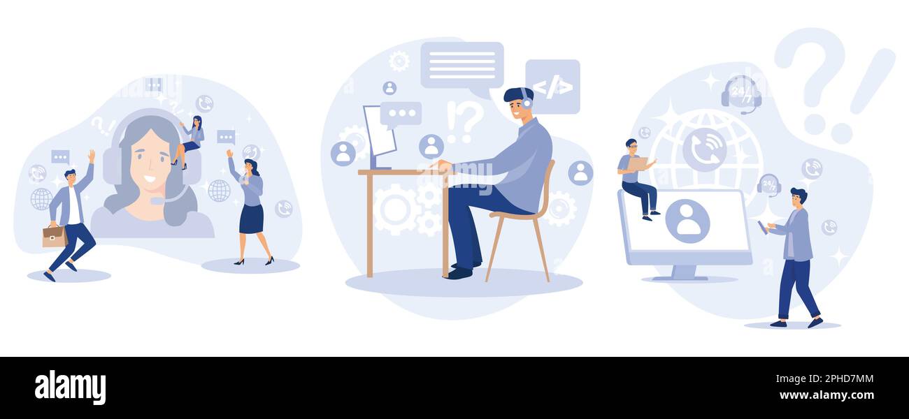 Customer service. Call center. Online support concept. Hotline operator in headset consults ...