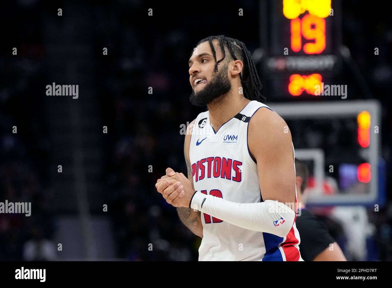 Detroit Pistons forward Isaiah Livers walks to the bench during the ...