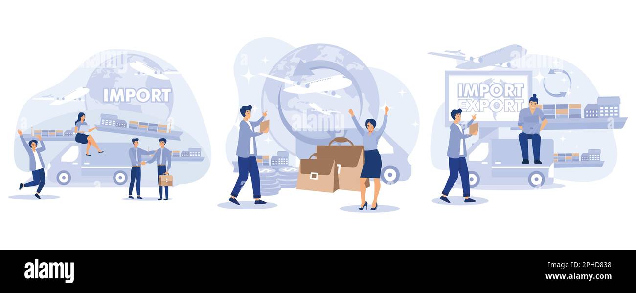 Import and export concept. Global trade. Logistics business. Tiny ... Import and export concept. Global trade. Logistics business. Tiny ...