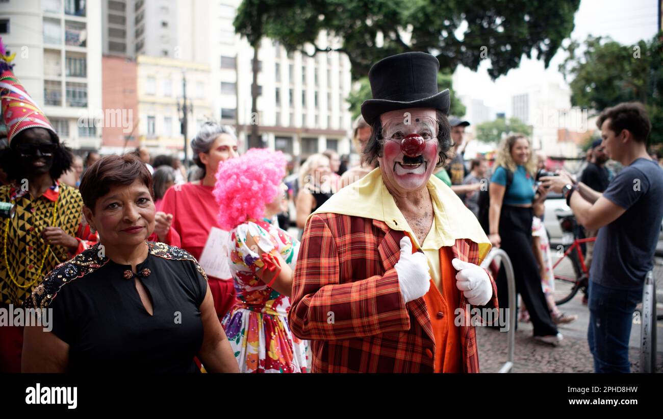 Sao Paulo, Brazil. 27th Mar, 2023. Clowns and circus performers take ...
