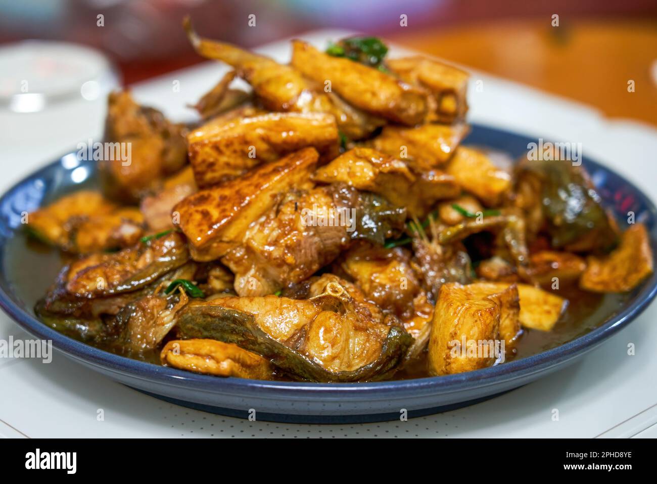 A dish of delicious Chinese home cooking, Braised Catfish with Tofu ...