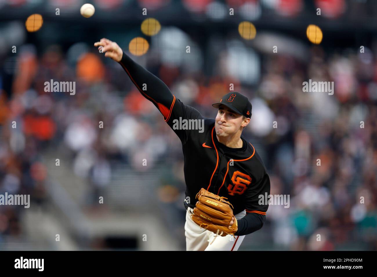 San Francisco Giants pitcher Ross Stripling throws against the Oakland ...