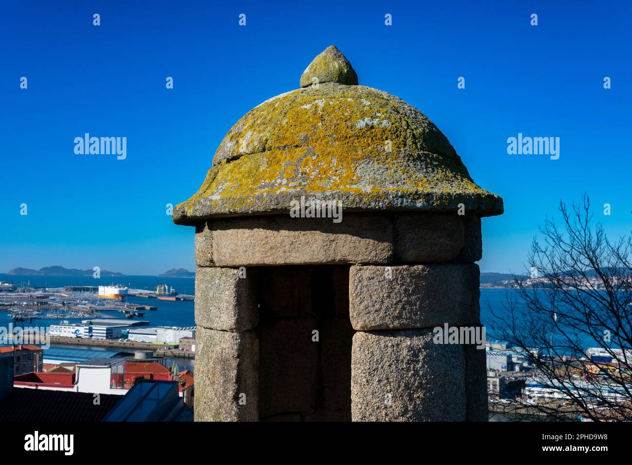 Vigo, Galicia. Spain. February 9, 2023. View of Castro Fortress tower ...