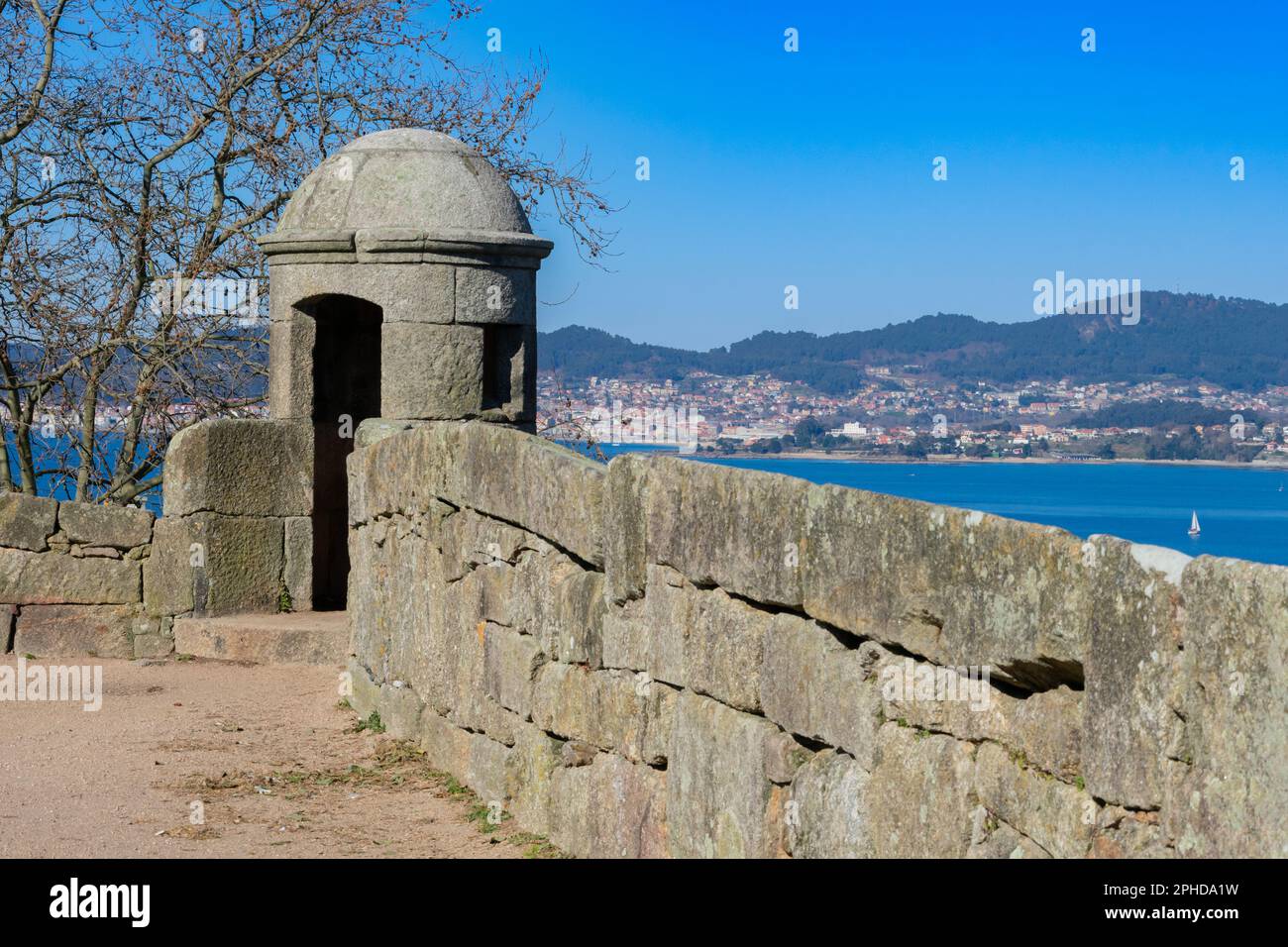 Vigo, Galicia. Spain. February 9, 2023. View of Castro Fortress tower ...