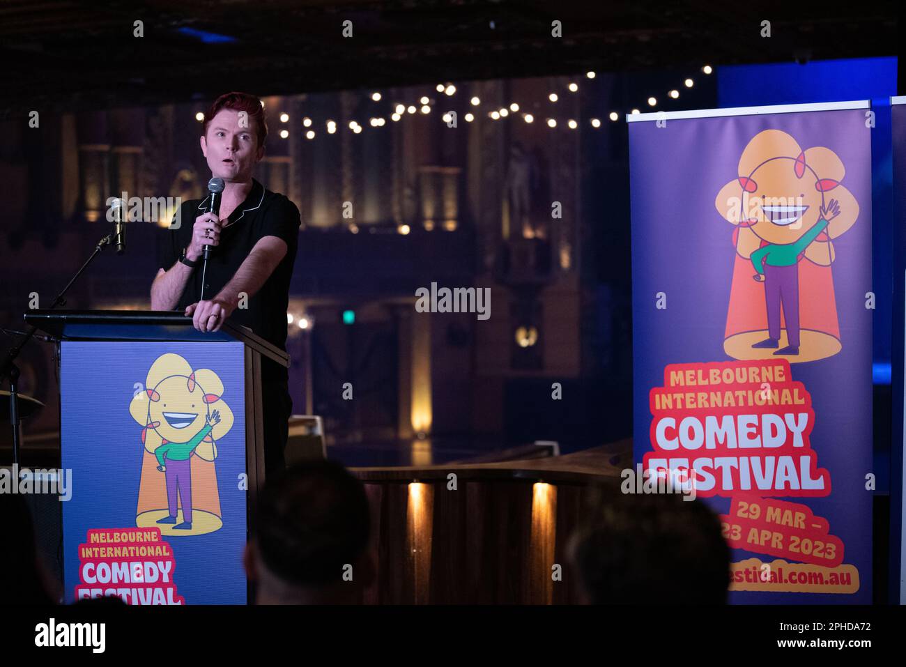 Melbourne, Australia, 28th March 2023. Host and comedian Rhys Nicholson ...