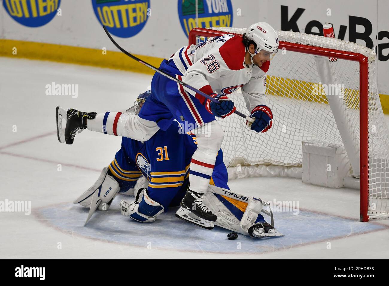 Buffalo Sabres goalie Eric Comrie (31) makes a save against Montreal ...