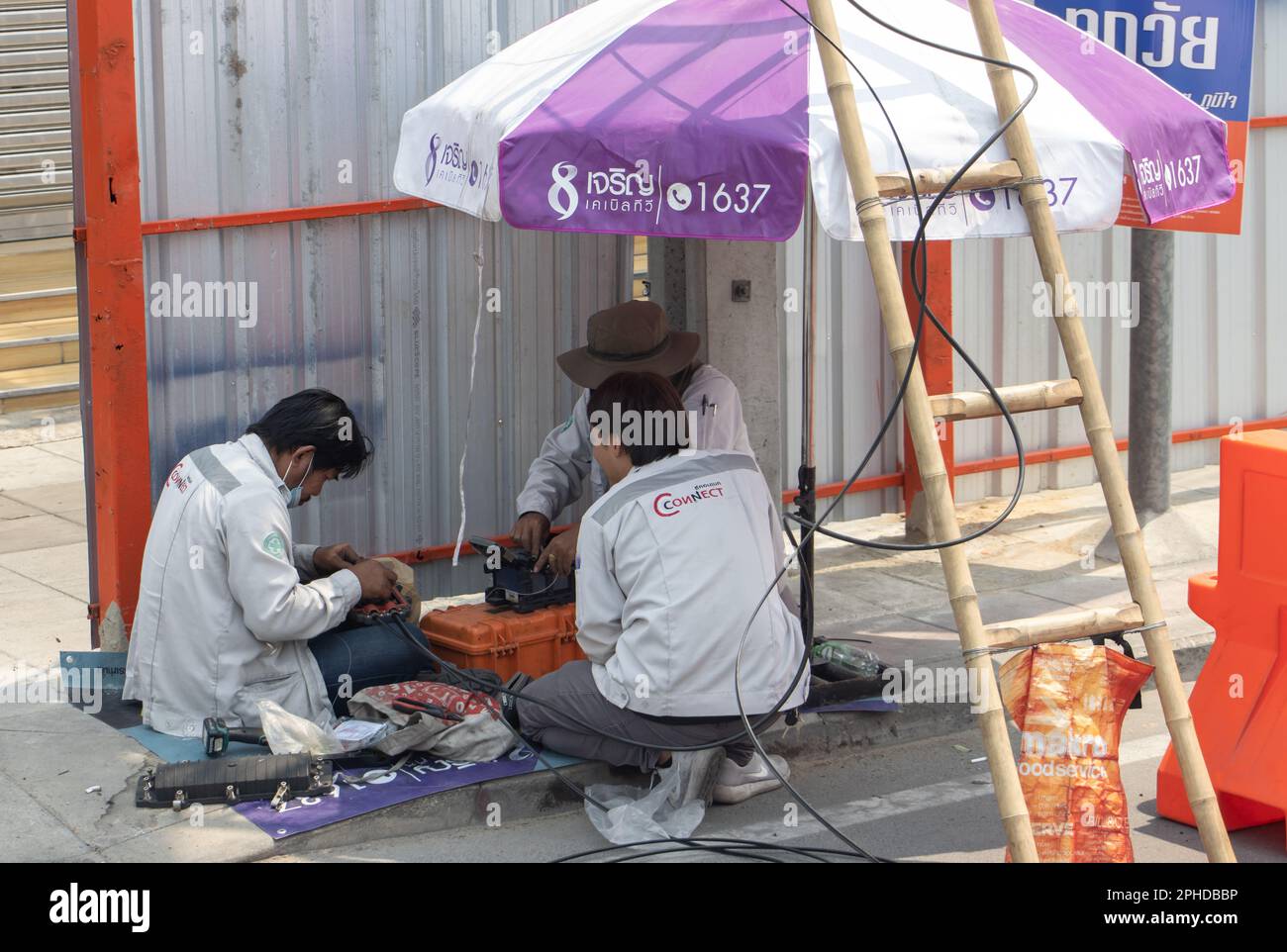SAMUT PRAKAN, THAILAND, MAR 06 2023, Employees of a telecommunications ...