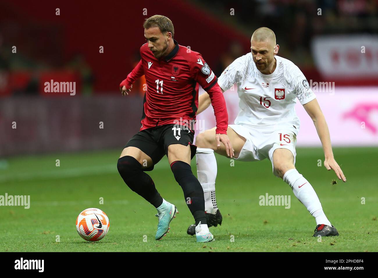 Taunt Seferi of Albania and Bartosz Salamon of Poland during the UEFA ...