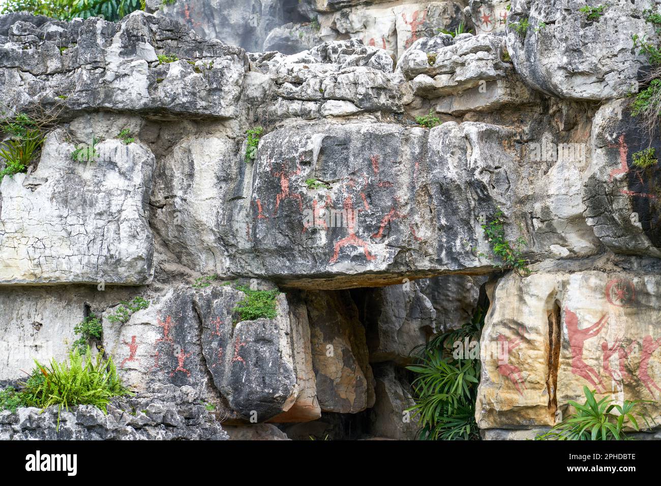 Ancient characteristic murals in Guangxi, China, Huashan murals Stock ...