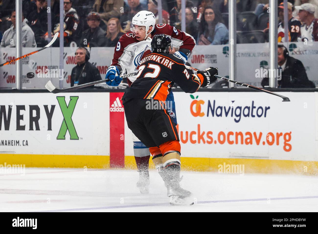 Anaheim Ducks defenseman Kevin Shattenkirk, front, collides with ...