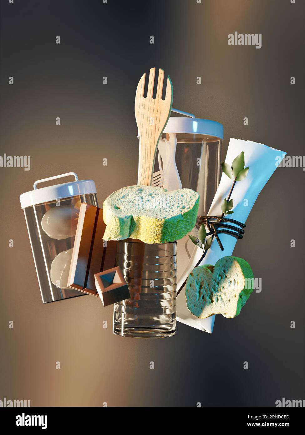 Food and tableware render, abstract 3d illustration, food and tableware ...