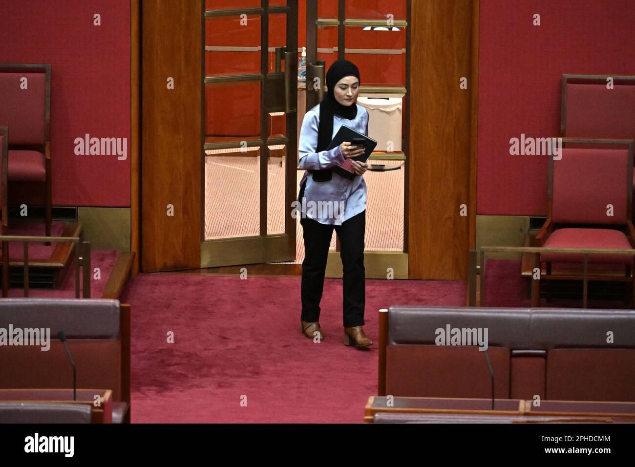 Labor Senator Fatima Payman in the Senate chamber at Parliament House ...