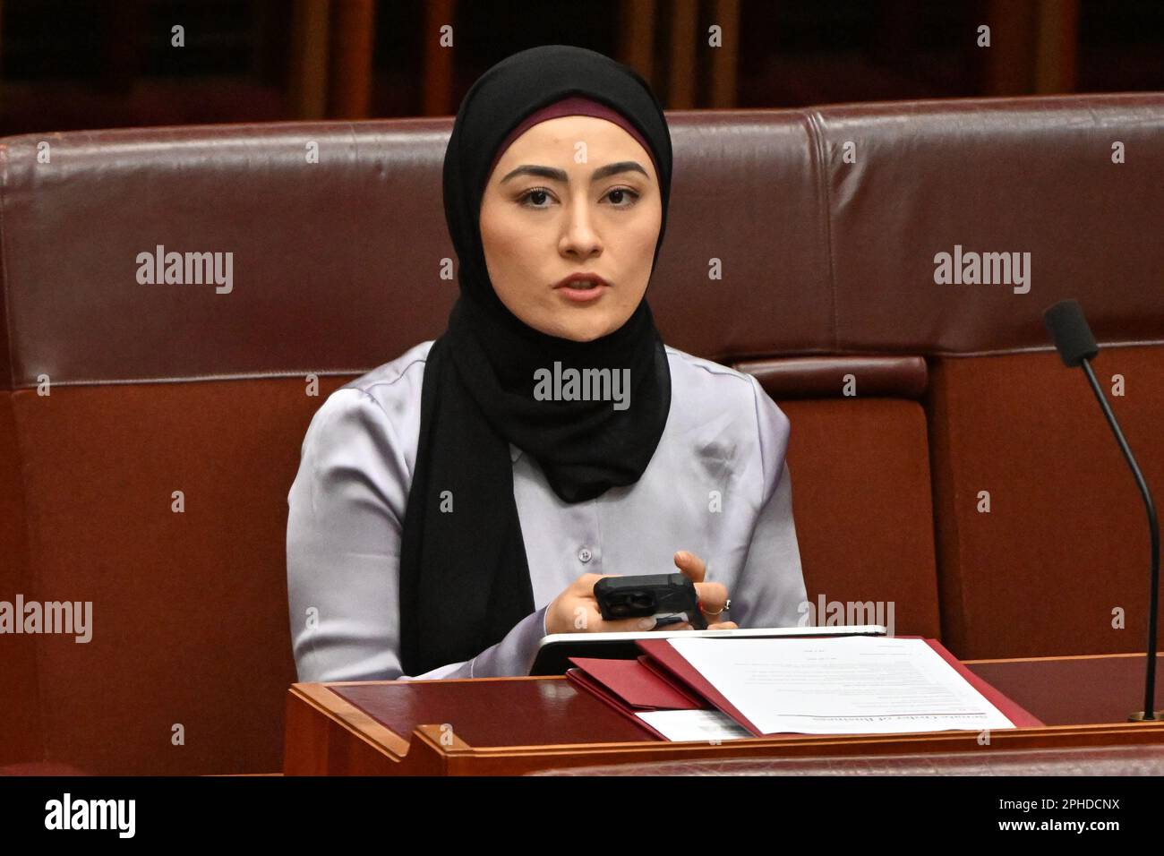 Labor Senator Fatima Payman in the Senate chamber at Parliament House ...