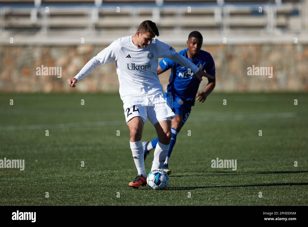 Nathan Aune (24) of the Richmond Kickers kicks the ball during first half action against the ...