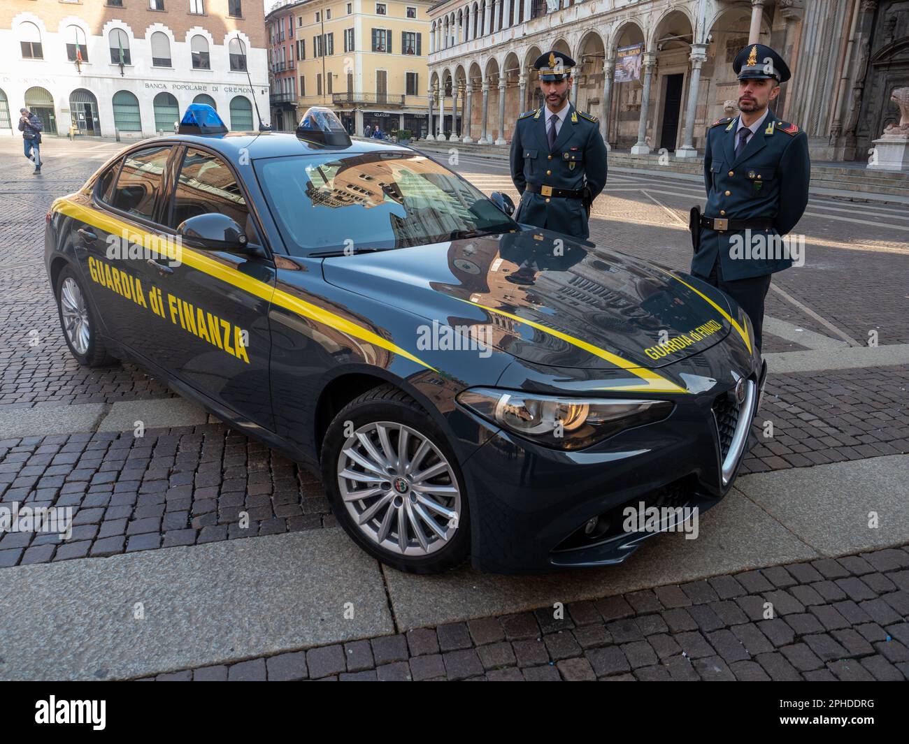 Cremona, Italy - February 2023 two tax police officers in duty near ...