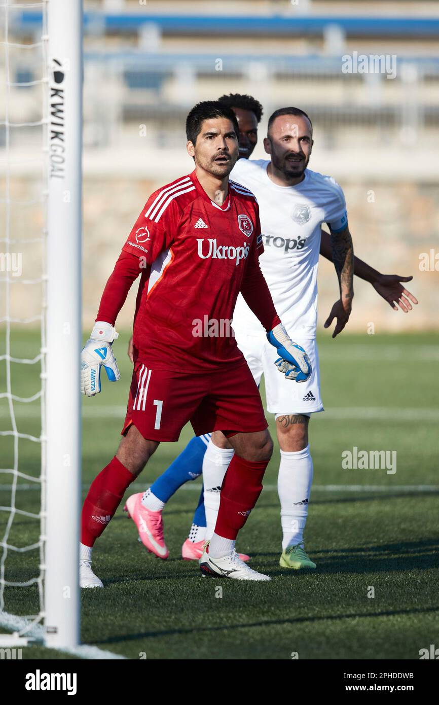 Akira Fitzgerald (1) of the Richmond Kickers defends his goal during ...