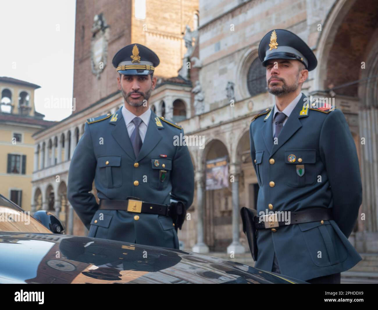 Cremona, Italy - February 2023 two tax police officers in duty near ...
