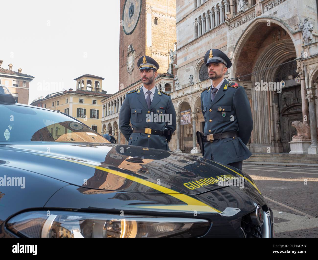 Cremona, Italy - February 2023 two tax police officers in duty near ...