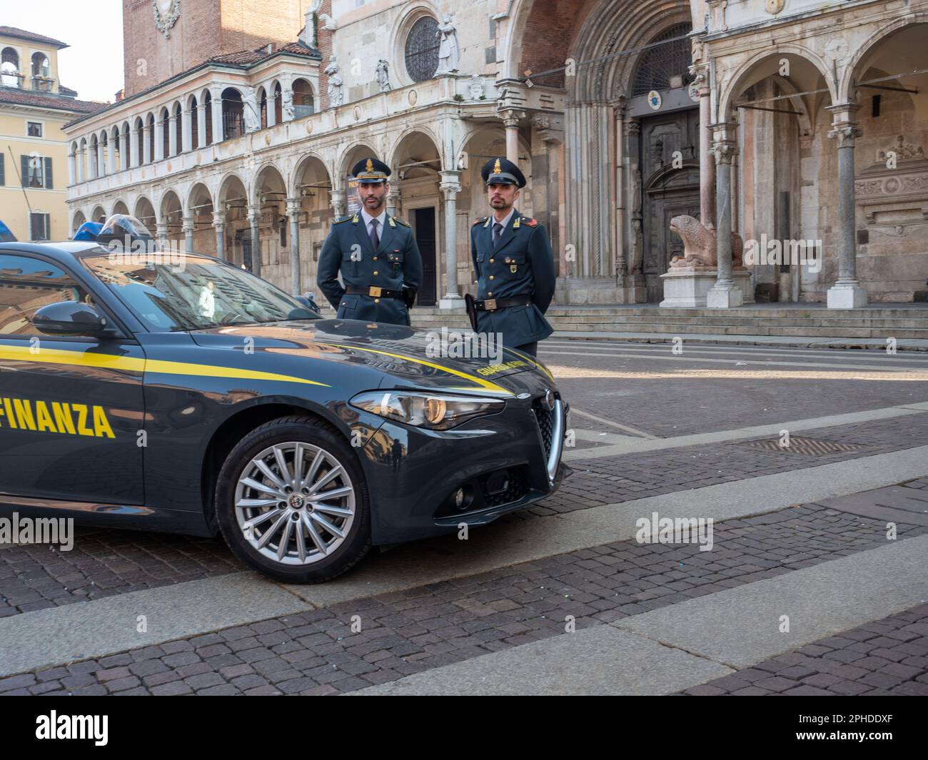 Cremona, Italy - February 2023 two tax police officers in duty near ...