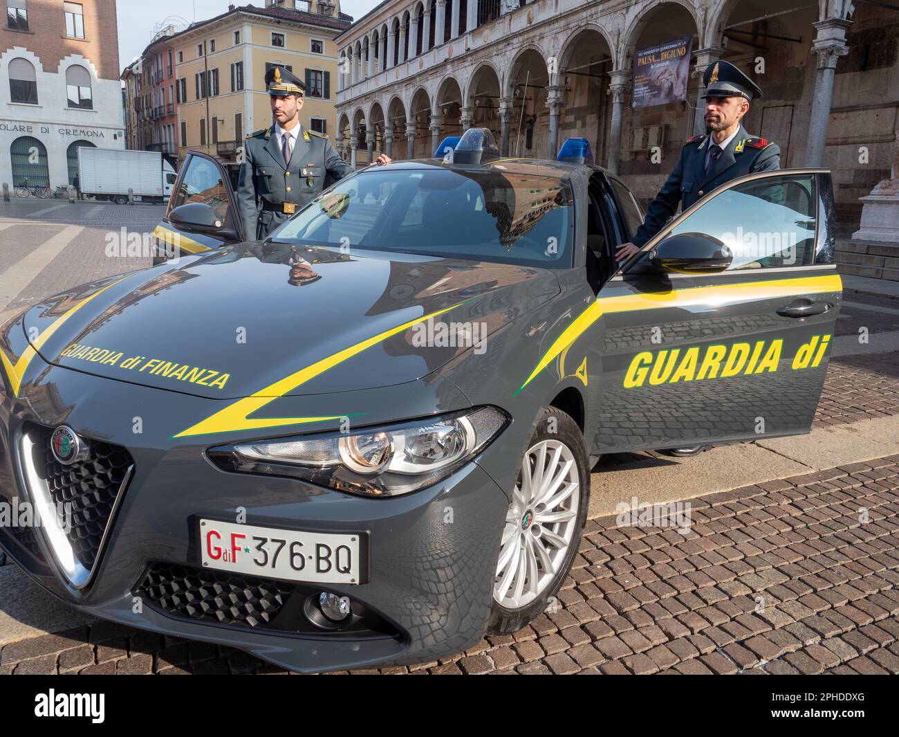 Cremona, Italy - February 2023 two tax police officers in duty near ...