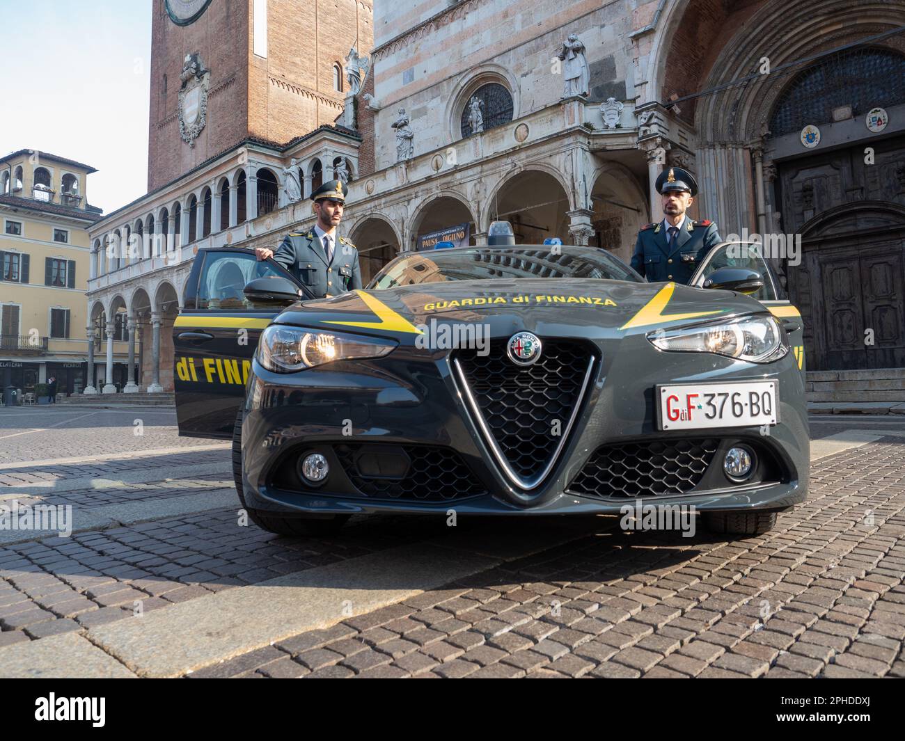 Cremona, Italy - February 2023 two tax police officers in duty near ...