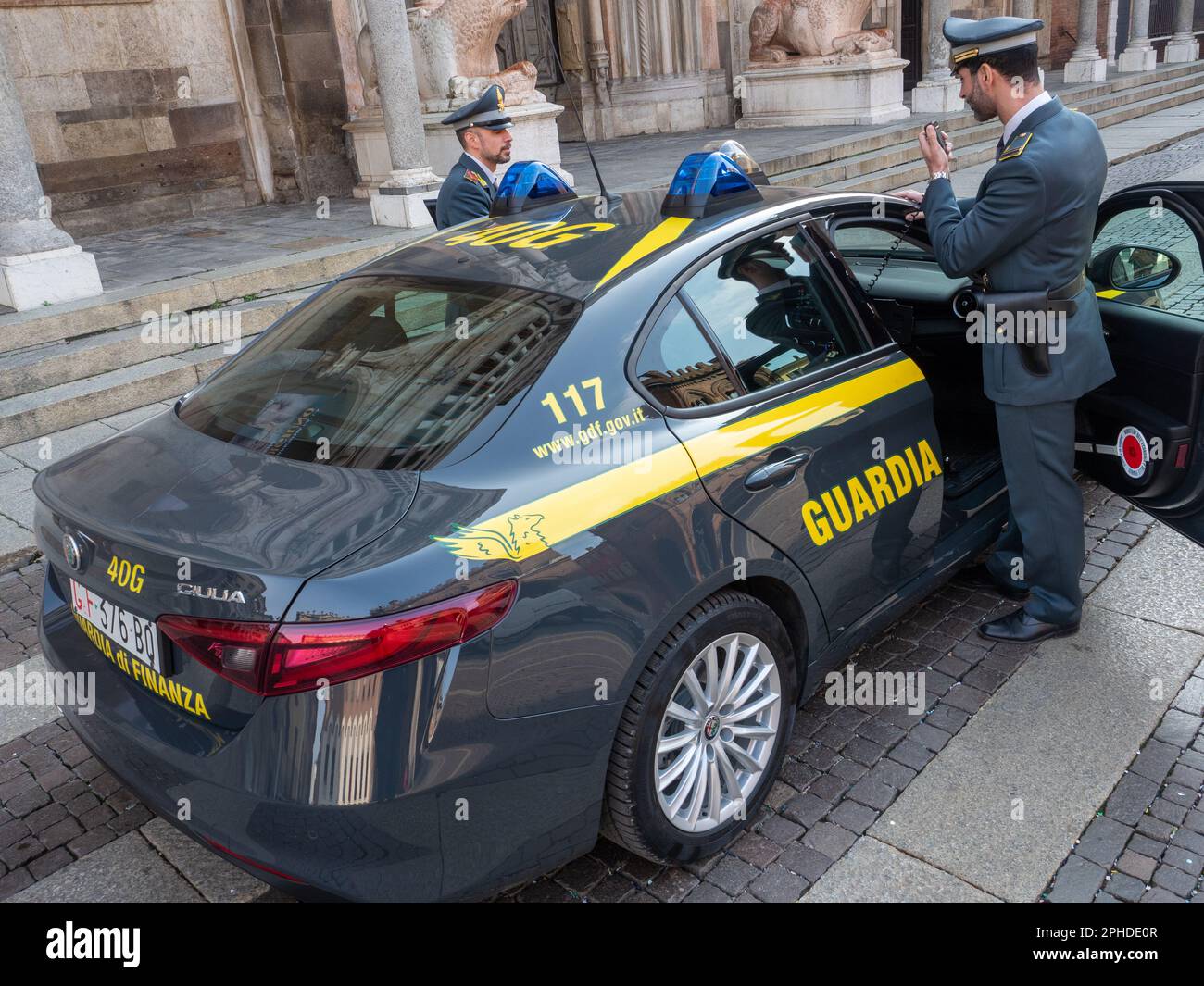Cremona, Italy - February 2023 two tax police officers in duty near ...