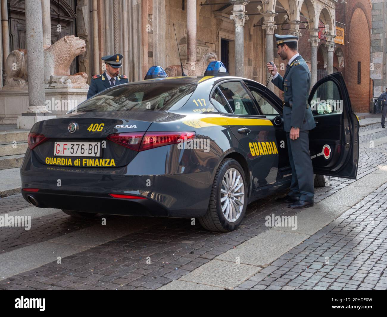 Cremona, Italy - February 2023 two tax police officers in duty near ...