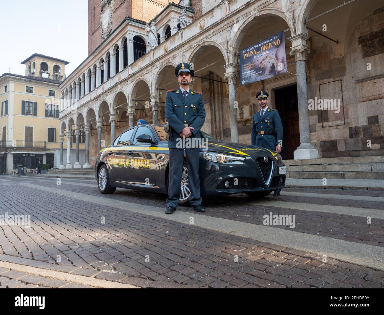 Cremona, Italy - February 2023 two tax police officers in duty near ...