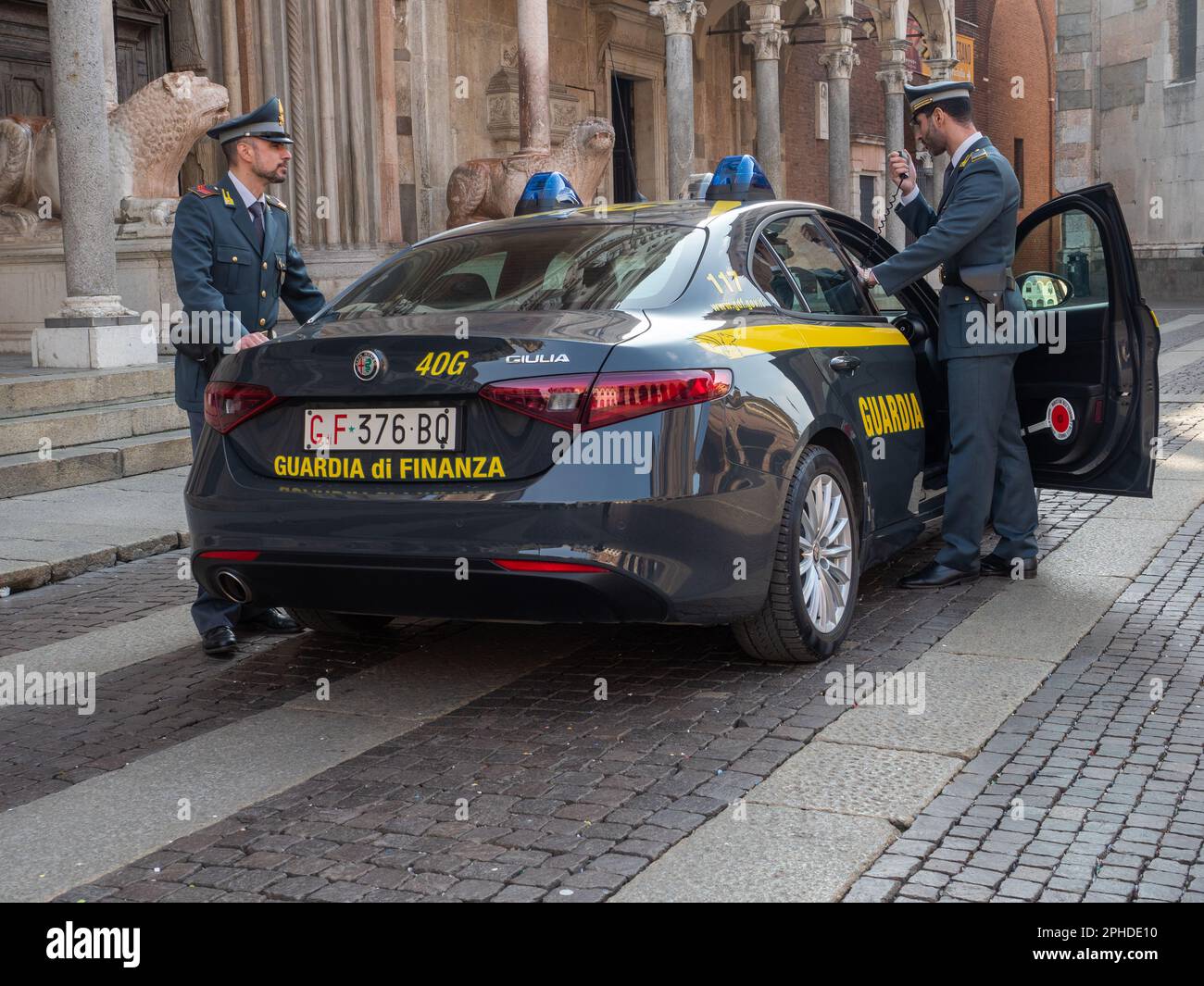 Cremona, Italy - February 2023 two tax police officers in duty near ...