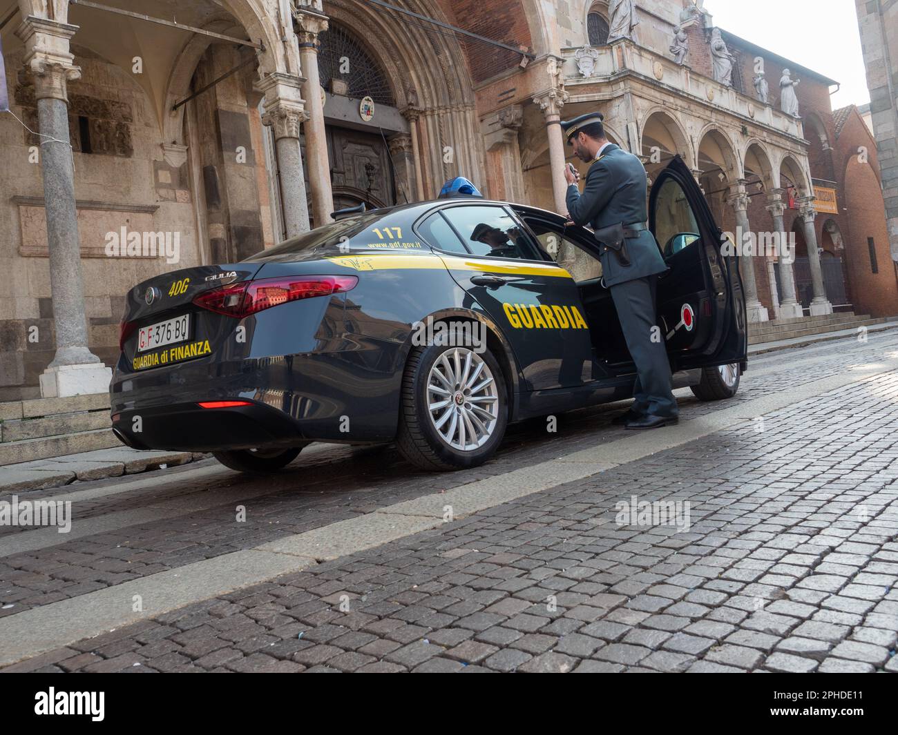 Cremona, Italy - February 2023 two tax police officers in duty near ...