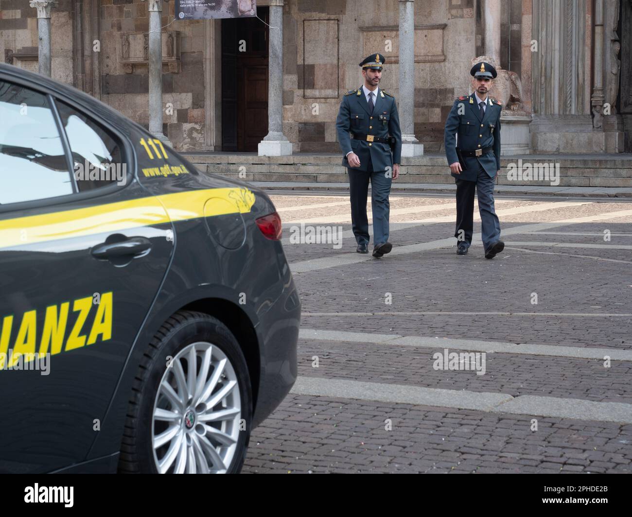 Cremona, Italy - February 2023 two tax police officers in duty near ...