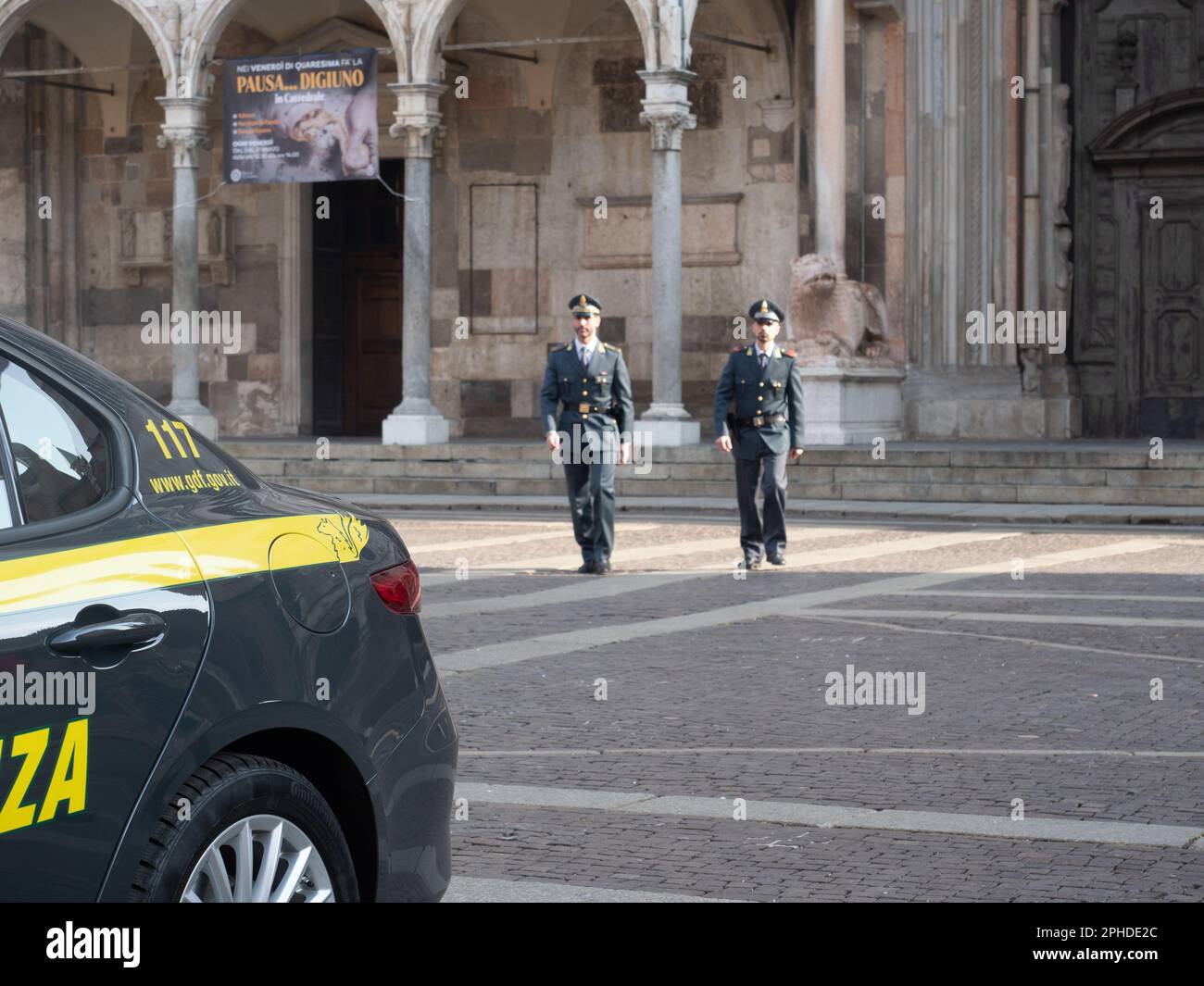 Cremona, Italy - February 2023 two tax police officers in duty near ...