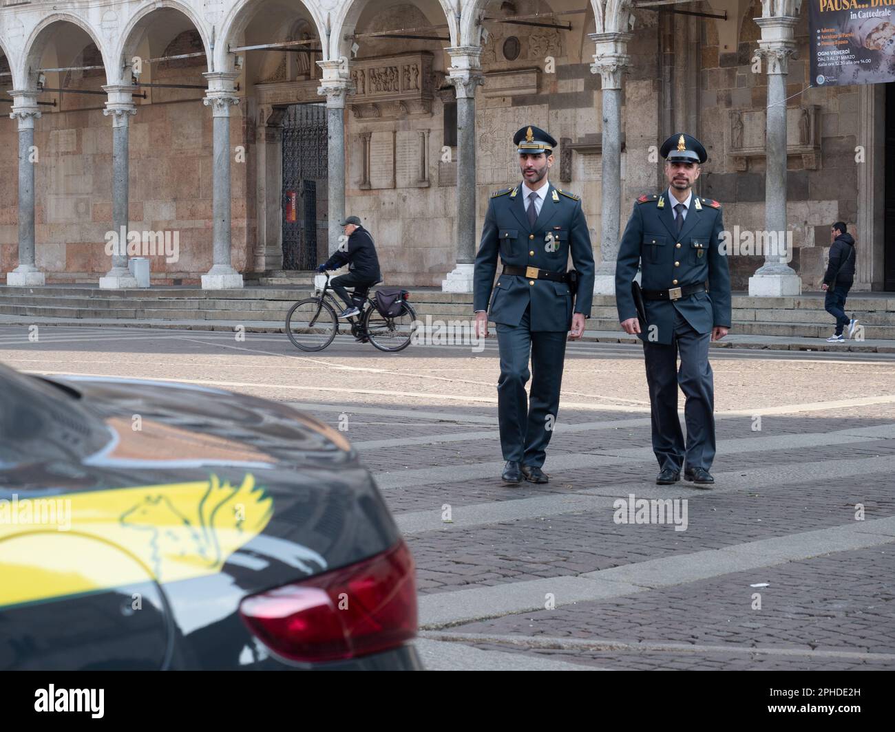 Cremona, Italy - February 2023 two tax police officers in duty near ...