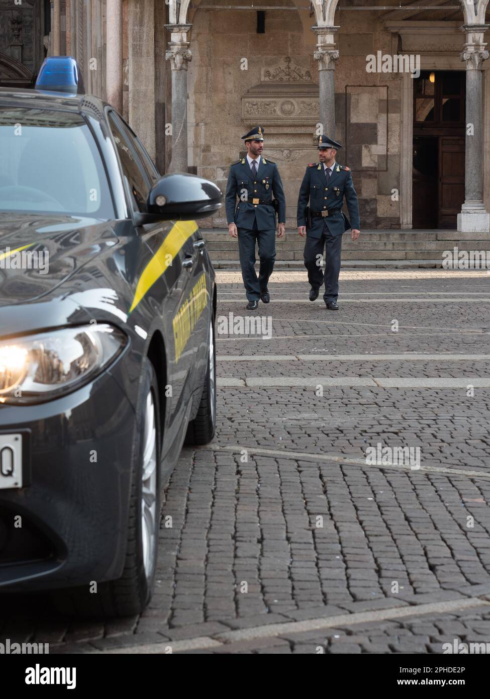 Cremona, Italy - February 2023 two tax police officers in duty near ...